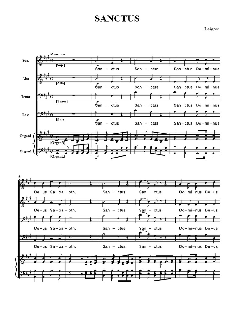 Choral Sanctus for Choir & Organ | PDF | Singing | Vocal Music