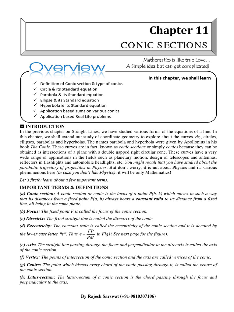 11.Conic Sections | PDF | Ellipse | Algebraic Geometry