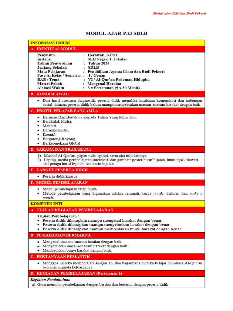 Modul Ajar PAI & BP Kelas 1 Sem. Genap | PDF