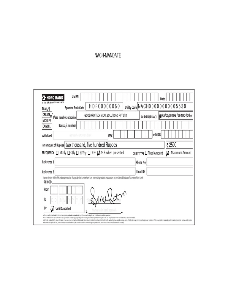 Sample Nach | PDF | Debit Card | Banks
