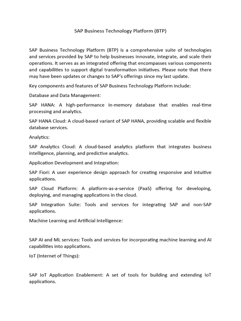 SAP Business Technology Platform (BTP) | PDF