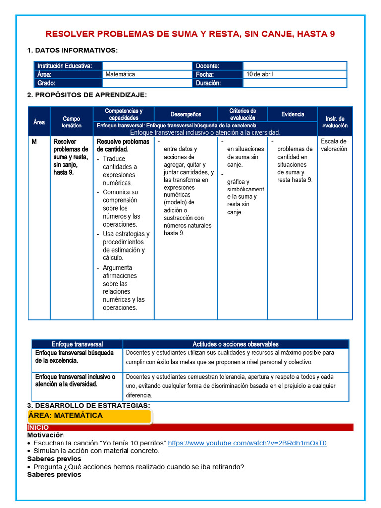 1°MAT | PDF | Sustracción | Evaluación