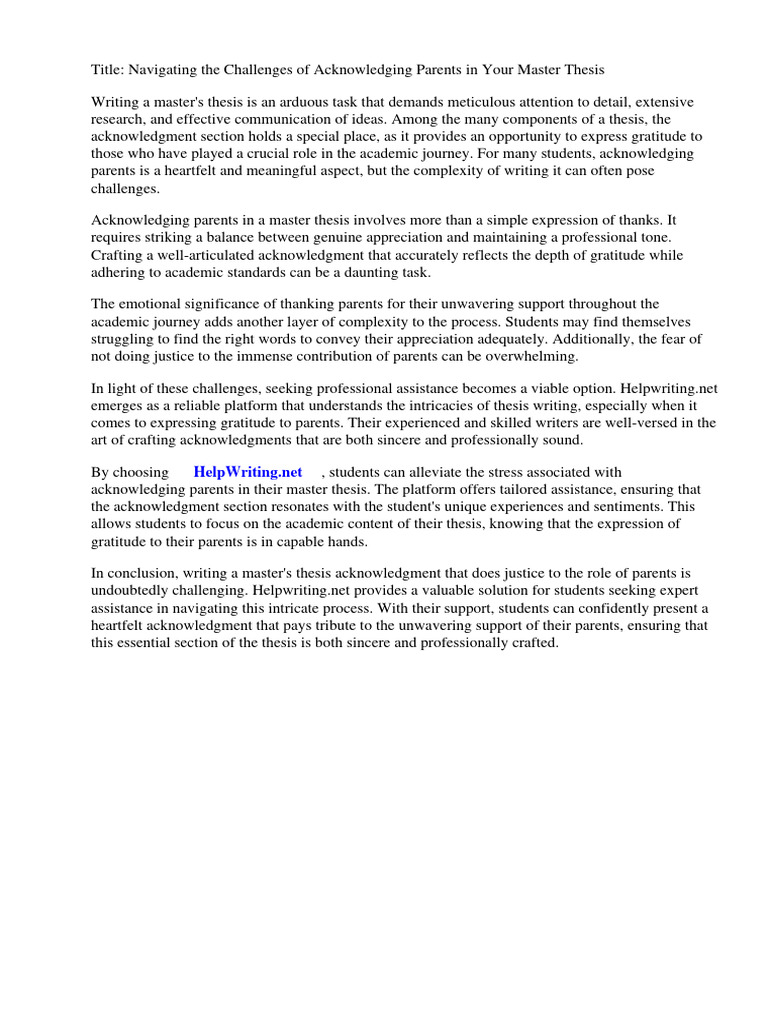 Acknowledgement Master Thesis Parents | Download Free PDF | Thesis ...