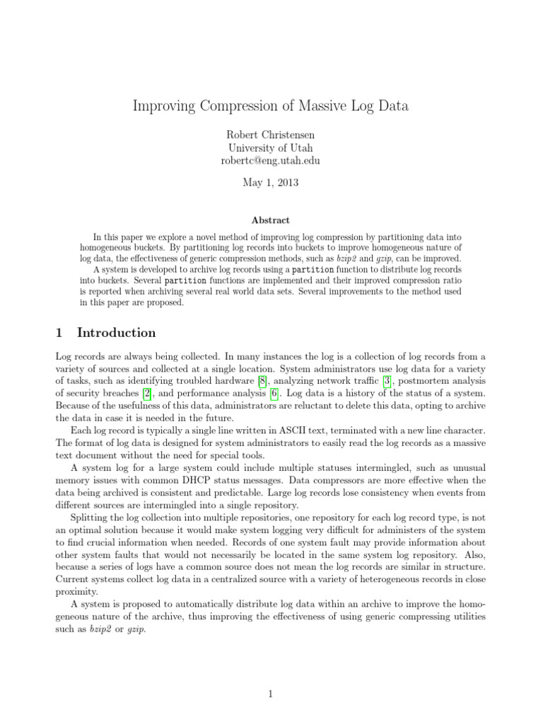 Improving Compression of Massive Log Data | PDF | Data Compression | Logarithm