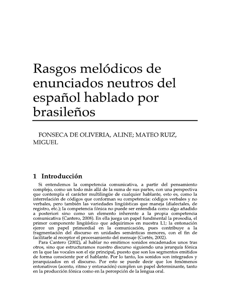 Rasgos Melódicos de Neutros Del Español Hablado Por Brasileños | PDF