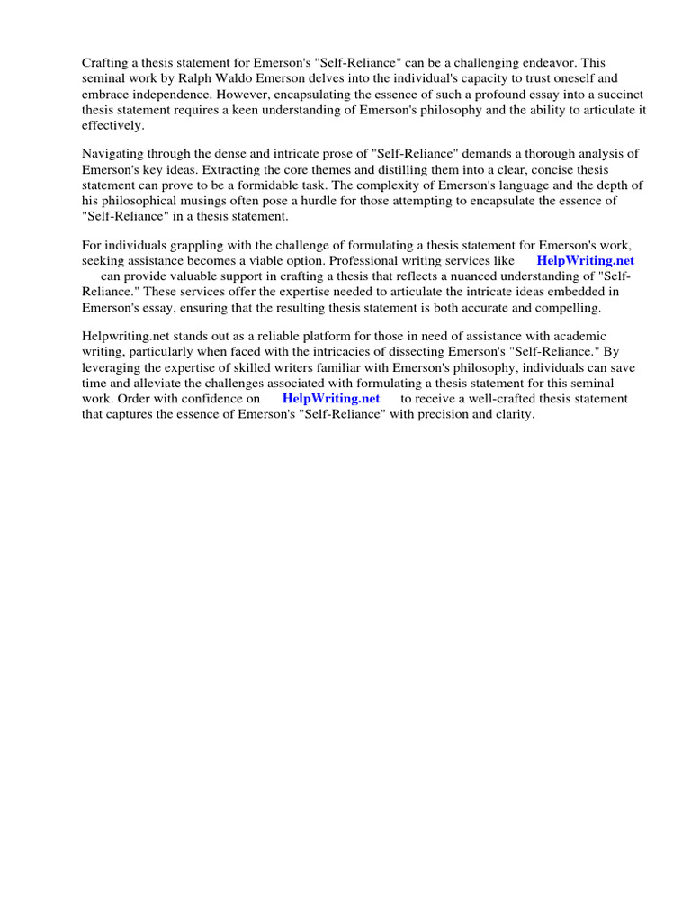 Thesis Statement For Emersons Self Reliance | PDF | Ralph Waldo Emerson | Individualism