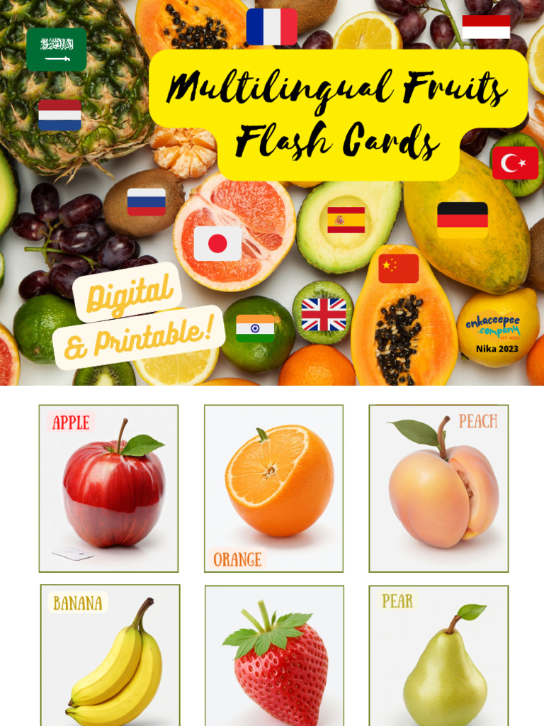 Multilingual Fruits Flash Cards | PDF | Plants | Crops