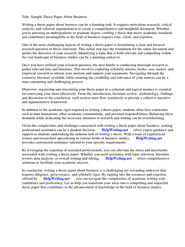 Sample Thesis Paper About Business | PDF | Thesis | Cognitive Science