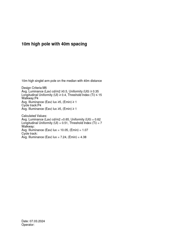 10m High Pole On Median | PDF | Lighting | Light Emitting Diode