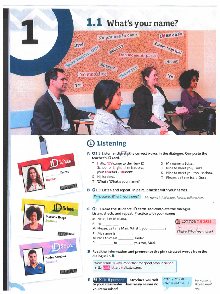 English Id Starter - Unit 1 | PDF