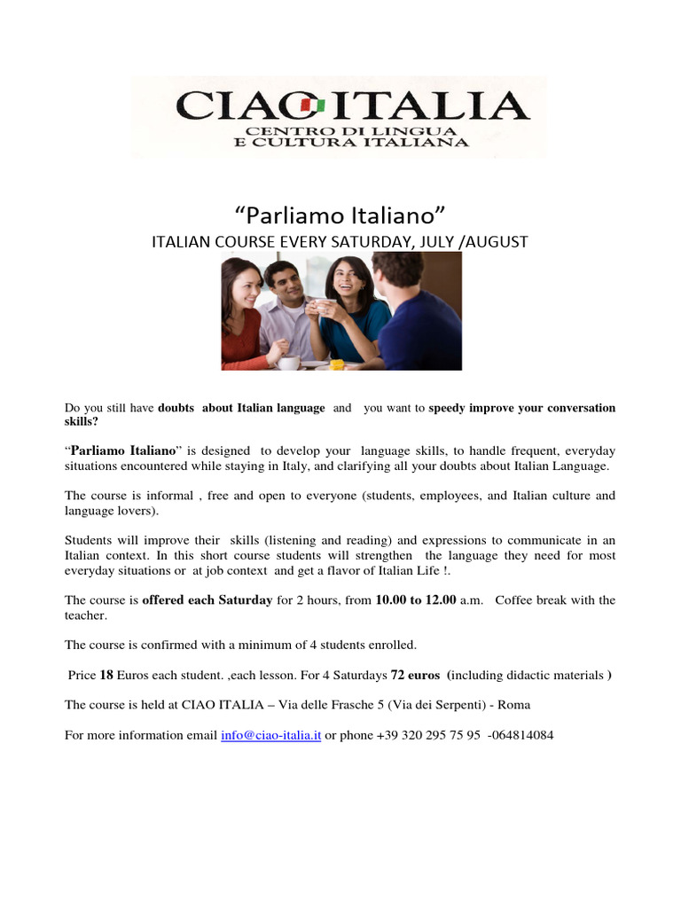Italian Conversation Course at Ciao Italia | PDF