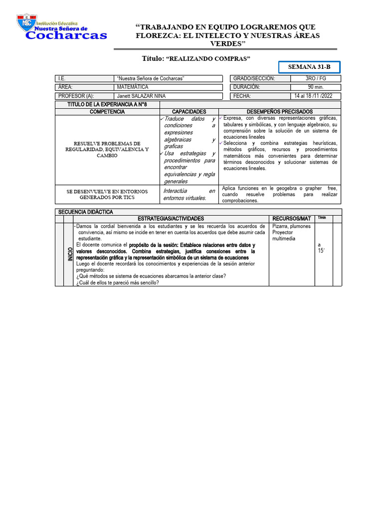 3 - Mat - Act - S32 2do Bloque - Situación 2 | PDF | Ecuaciones | Heurístico