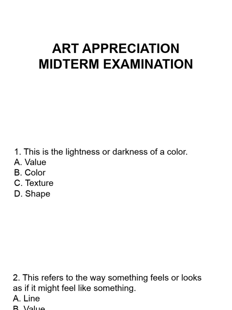 Art Appreciation Exam | PDF | Color | Sculpture