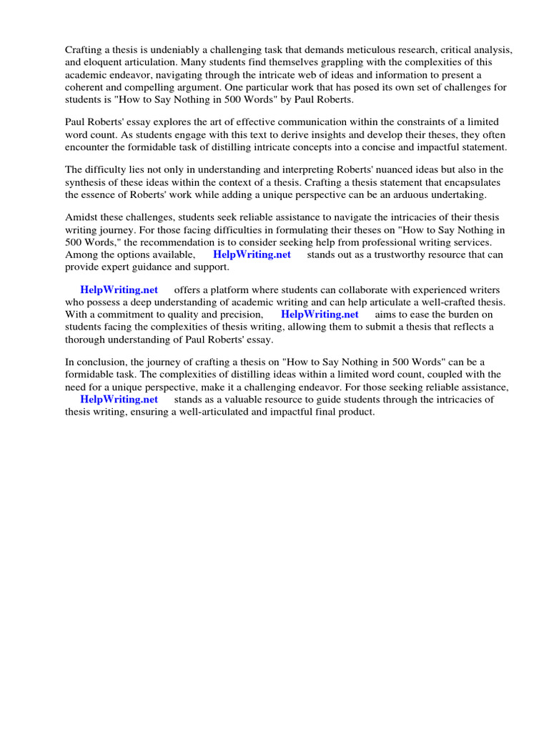 How To Say Nothing in 500 Words by Paul Roberts Thesis | PDF | English ...