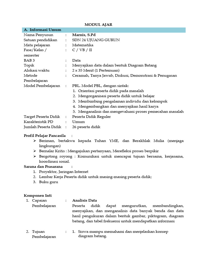 Modul Ajar MTK Bab 3 VB | PDF