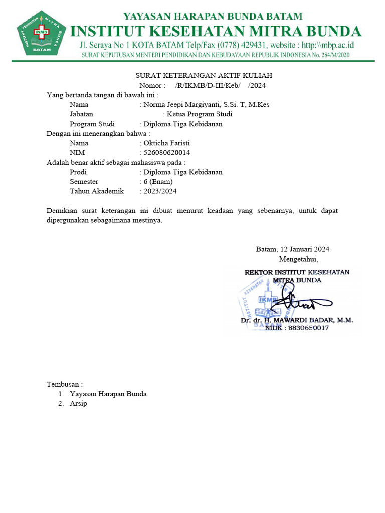 Surat Keterangan Aktif Kuliah | PDF