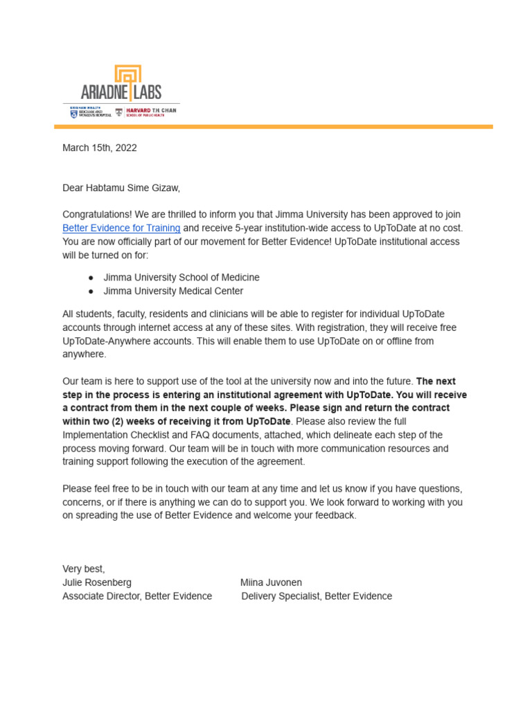 Jimma - BE Acceptance Letter 2022 | PDF