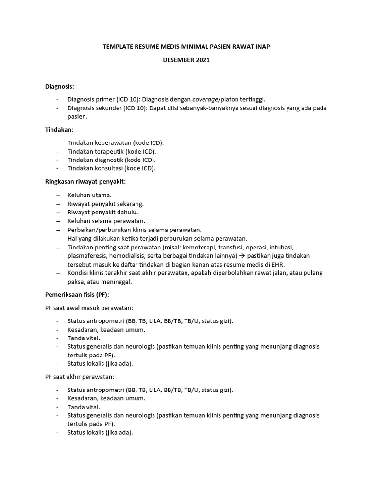 Template Resume Medis Pasien Rawat Inap | PDF