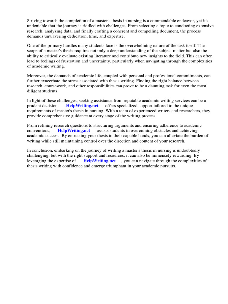 Sample Thesis For Masters in Nursing | PDF | Thesis | Nursing