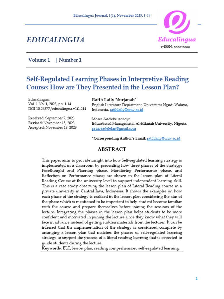 Educalingua Self Regulated Learning Phases In Interpretive Reading Course How Are They