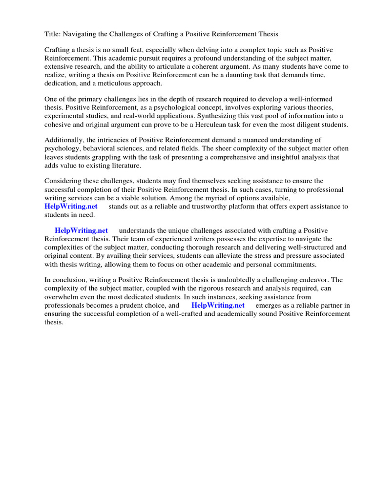 Positive Reinforcement Thesis | Download Free PDF | Reinforcement | Learning