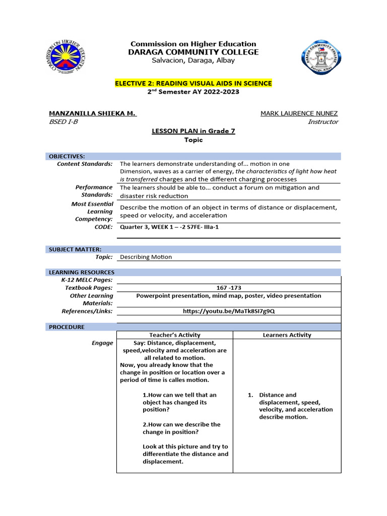 Rva Lesson Pla Template | PDF | Euclidean Vector | Distance