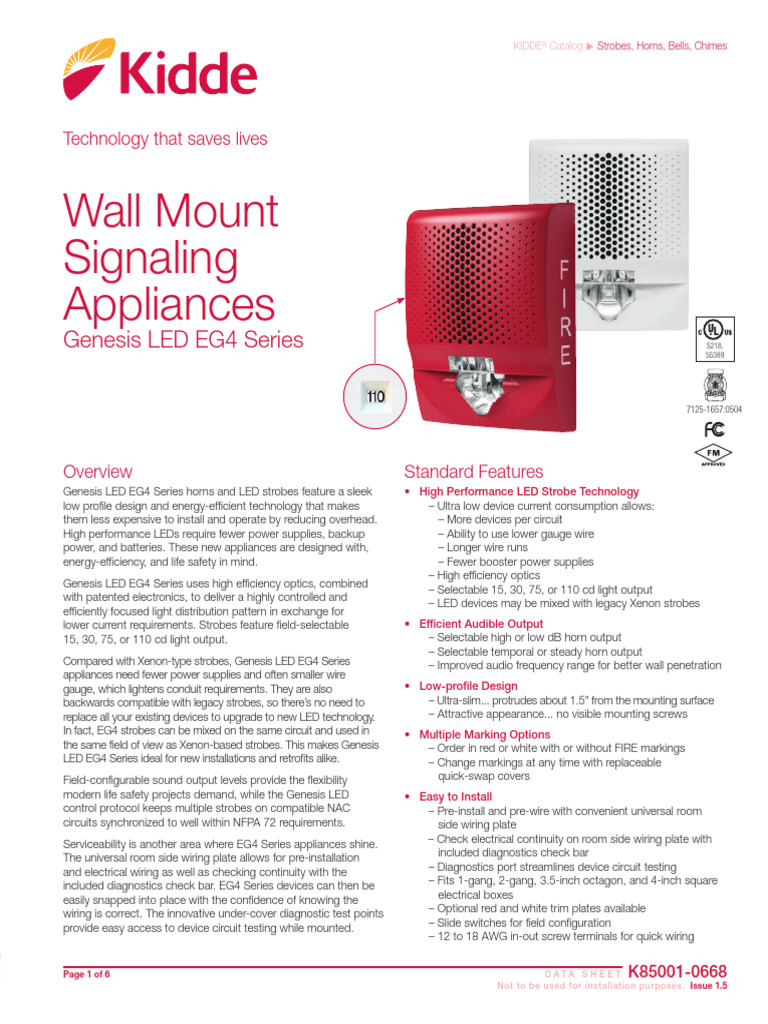 Kidde Commercial EG4AVWF Wall Horn-Strobe Data Sheet | PDF | Light ... Kidde Commercial EG4AVWF Wall Horn-Strobe Data Sheet | PDF | Light ...