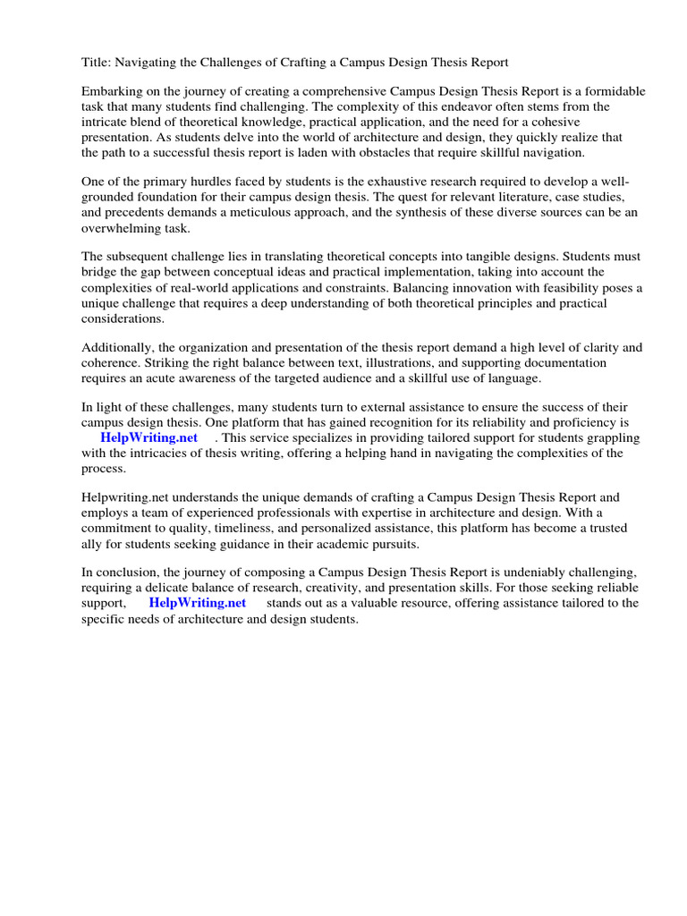 Campus Design Thesis Report Pdf
