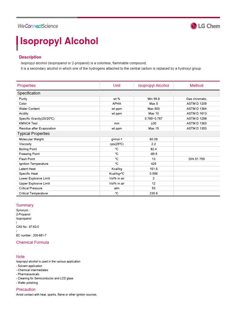 LG Chem - TDS - IPA (Isopropyl Alcohol) - Eng | Download Free PDF ...
