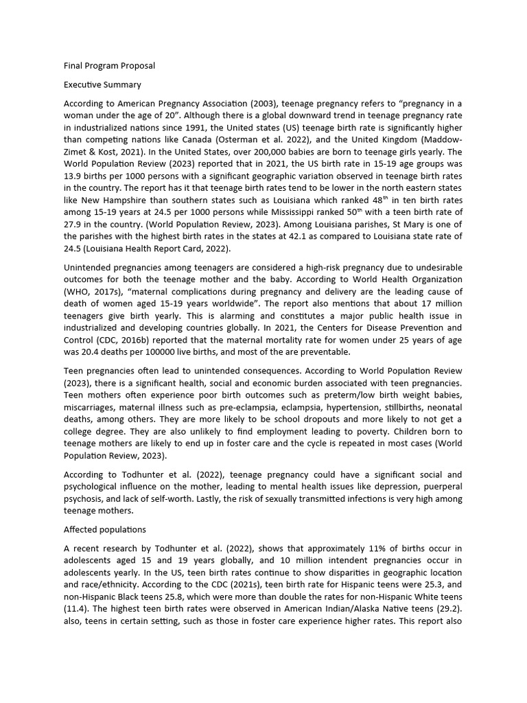 Final Program Proposal - REVISED | PDF | Teenage Pregnancy | Adolescence