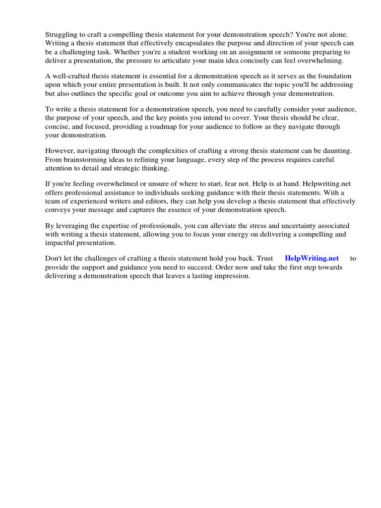How To Write A Thesis Statement For A Demonstration Speech | PDF ...