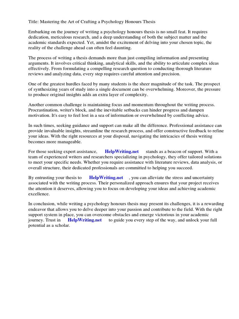 How to Write a Psychology Honours Thesis | PDF | Thesis | Psychology