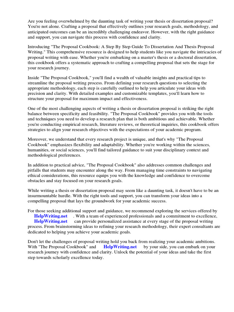 The Proposal Cookbook A Step by Step Guide To Dissertation and Thesis Proposal Writing | PDF ...