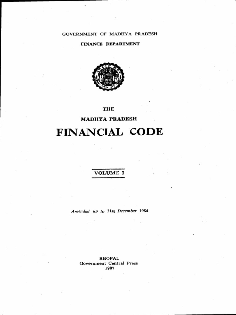 Madhya Pradesh Financial Code Volume I | PDF | Banks | Money