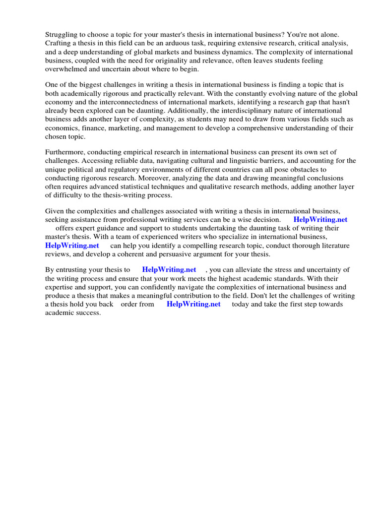 Master Thesis Topics in International Business | PDF | Thesis | Master ...