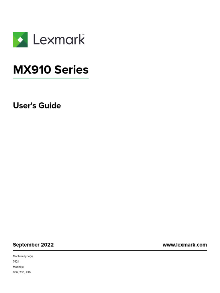 Lexmark MX910 MX911 MX912 UsersGuide en | PDF | Printer (Computing ...