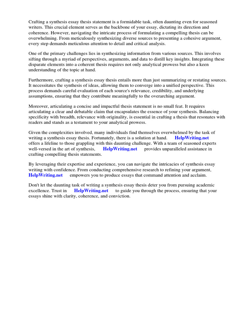 How To Write A Synthesis Essay Thesis Statements | Download Free PDF ...