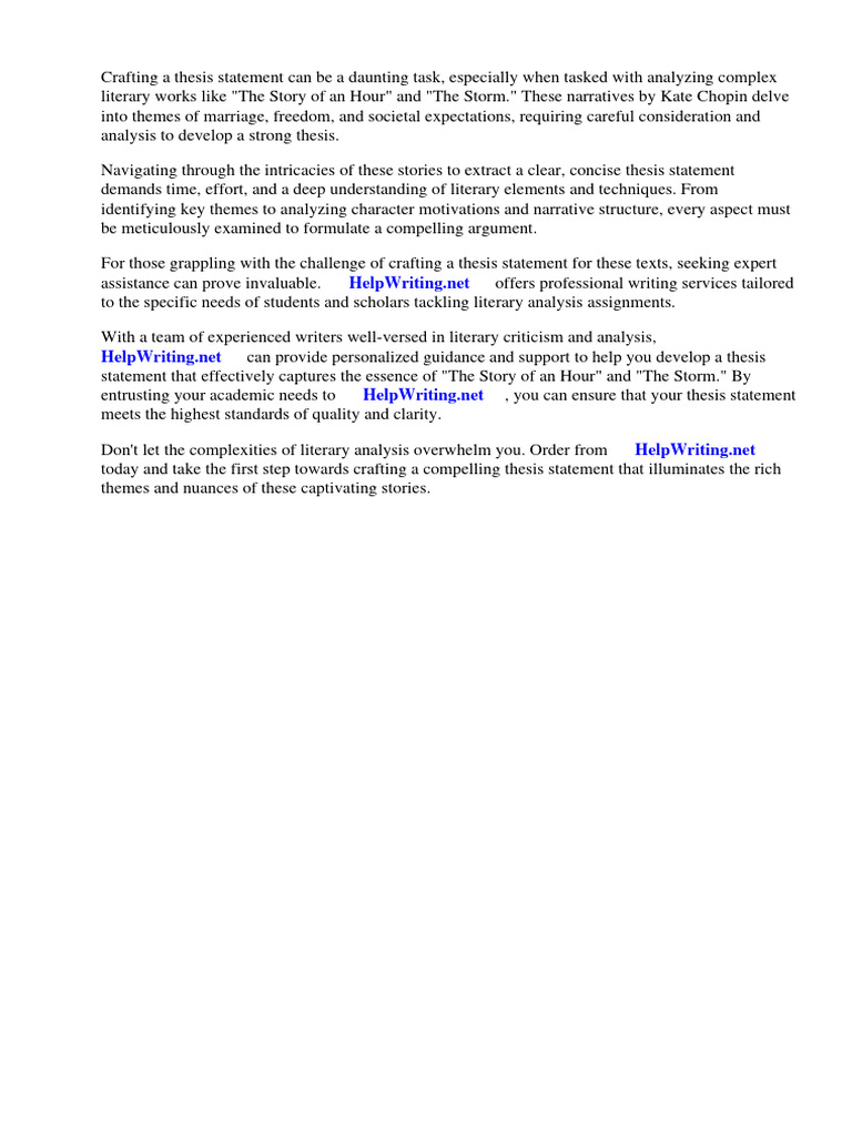 Thesis Statement For The Story of An Hour and The Storm | PDF | Thesis ...