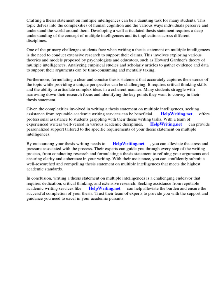 Thesis Statement Multiple Intelligences | PDF | Intelligence | Thought