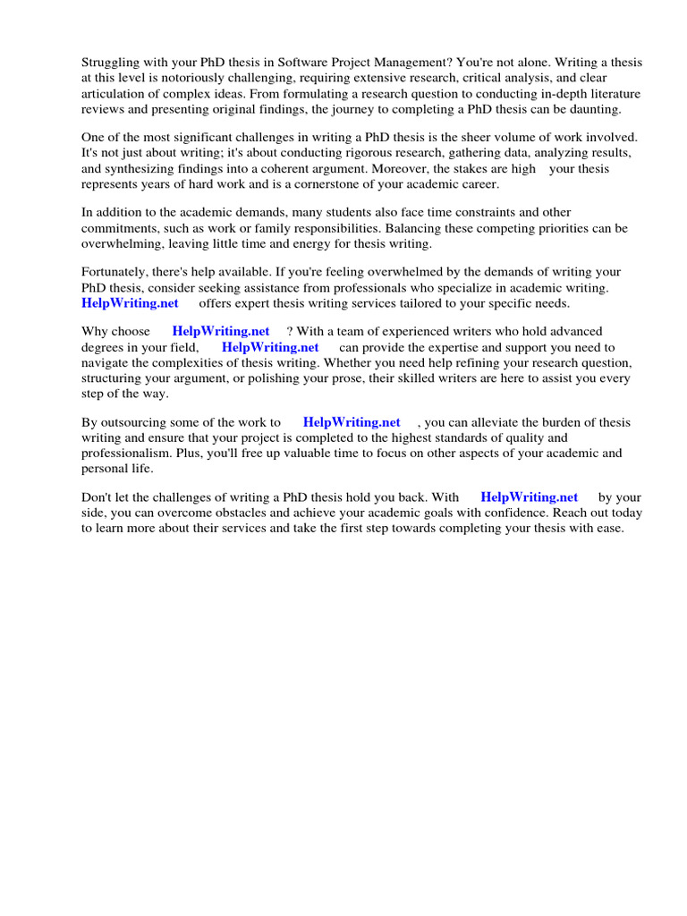 PhD Thesis Help in Software Project Management | PDF