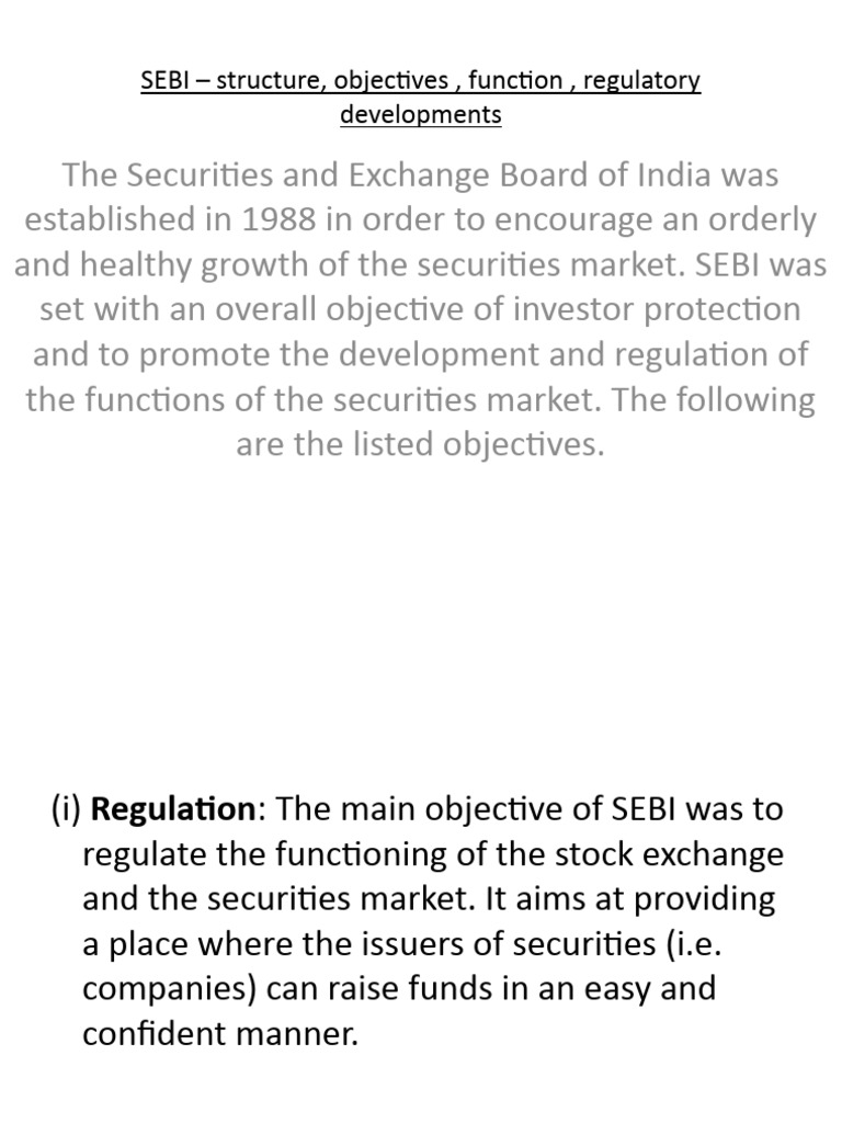 SEBI – Structure, Objectives , Function , | PDF | Securities (Finance ... SEBI – Structure, Objectives , Function , | PDF | Securities (Finance ...