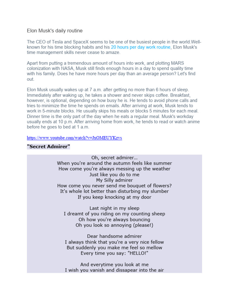 Routine/ Daily | PDF | Elon Musk