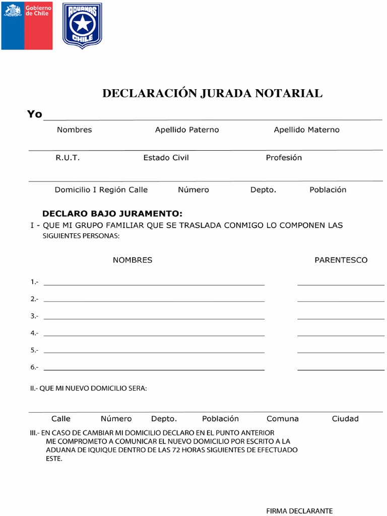 Declaracion Jurada Notarial Aduana | PDF