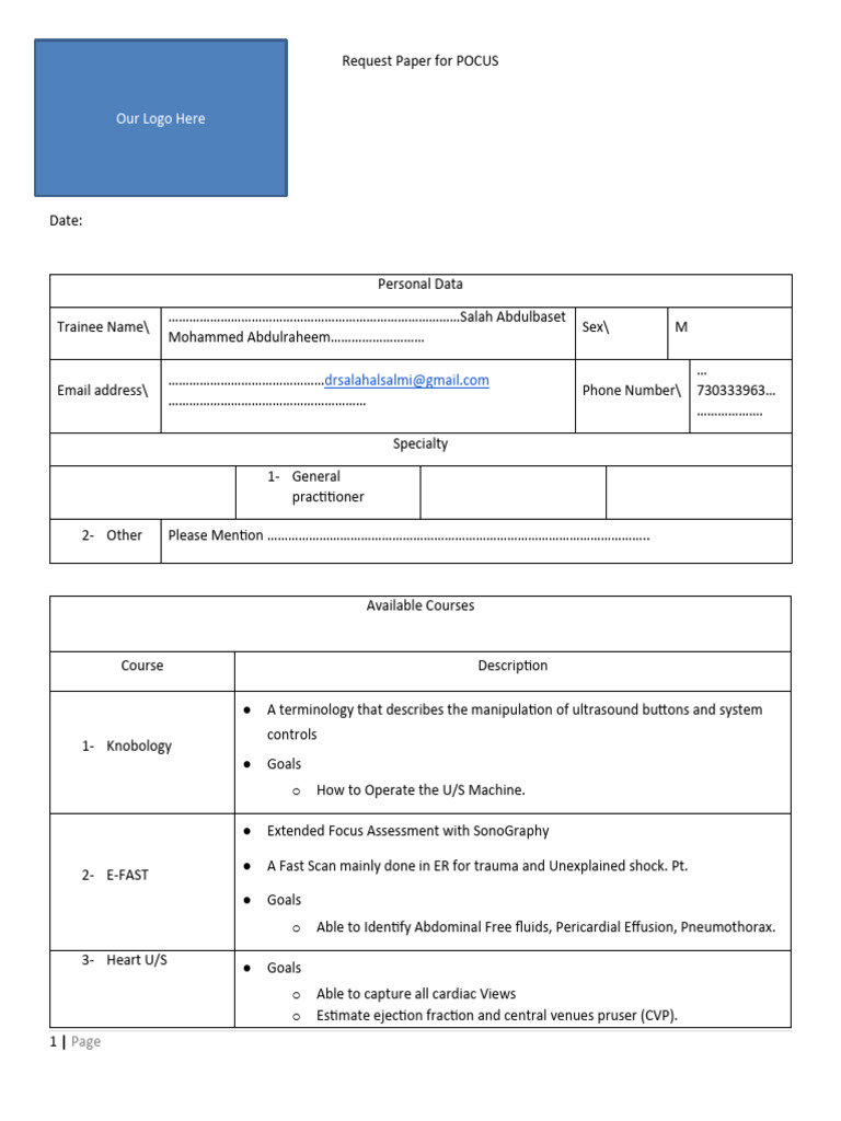 POCUS Training Course Request Form | PDF | Thorax (Human Anatomy ...