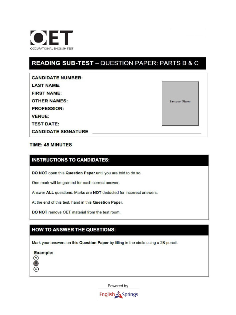 Occupational English Test Oet Reading Part BC Test 04 | PDF | Medicine ...