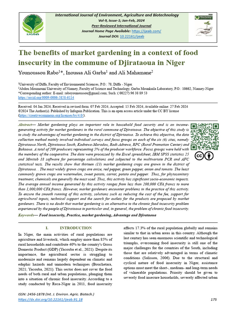 The Benefits of Market Gardening in A Context of Food Insecurity in The ...