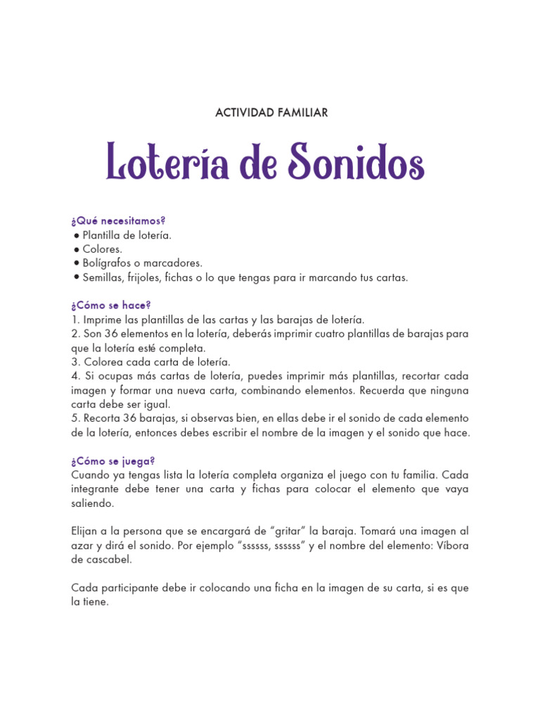 Lotería de Sonidos para Imprimir | PDF