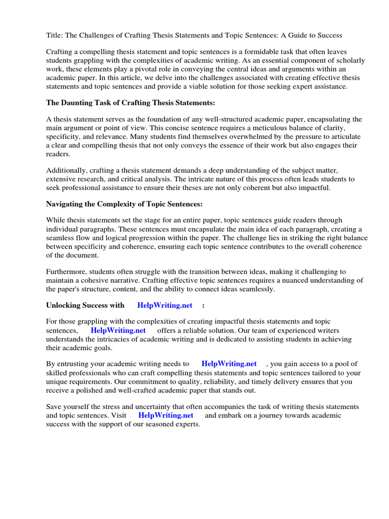 Thesis Statements and Topic Sentences Examples | PDF | Logic | Essays