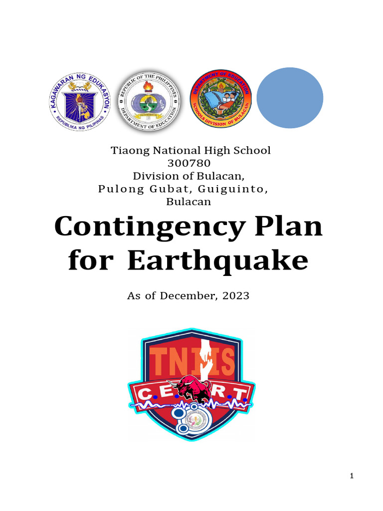 TiaongNHS EARTHQUAKE ConPlan | PDF | Earthquakes | Emergency Management