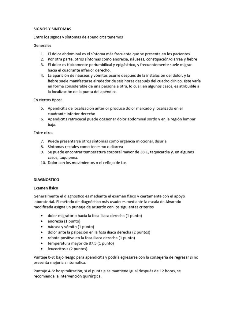 SIGNOS Y SINTOMAS Apendicitis | PDF | Enfermedades y trastornos | Medicina